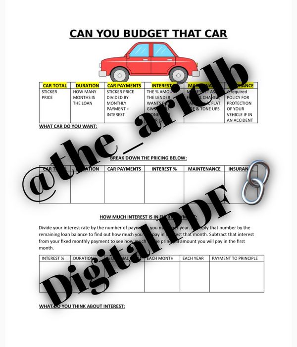 #1 CAR LOAN- breakdown worksheet – Shop Ariel B